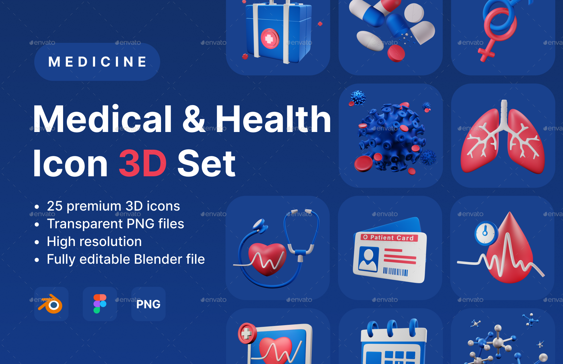 Medical & Health Icons 3D Set, Icons | GraphicRiver