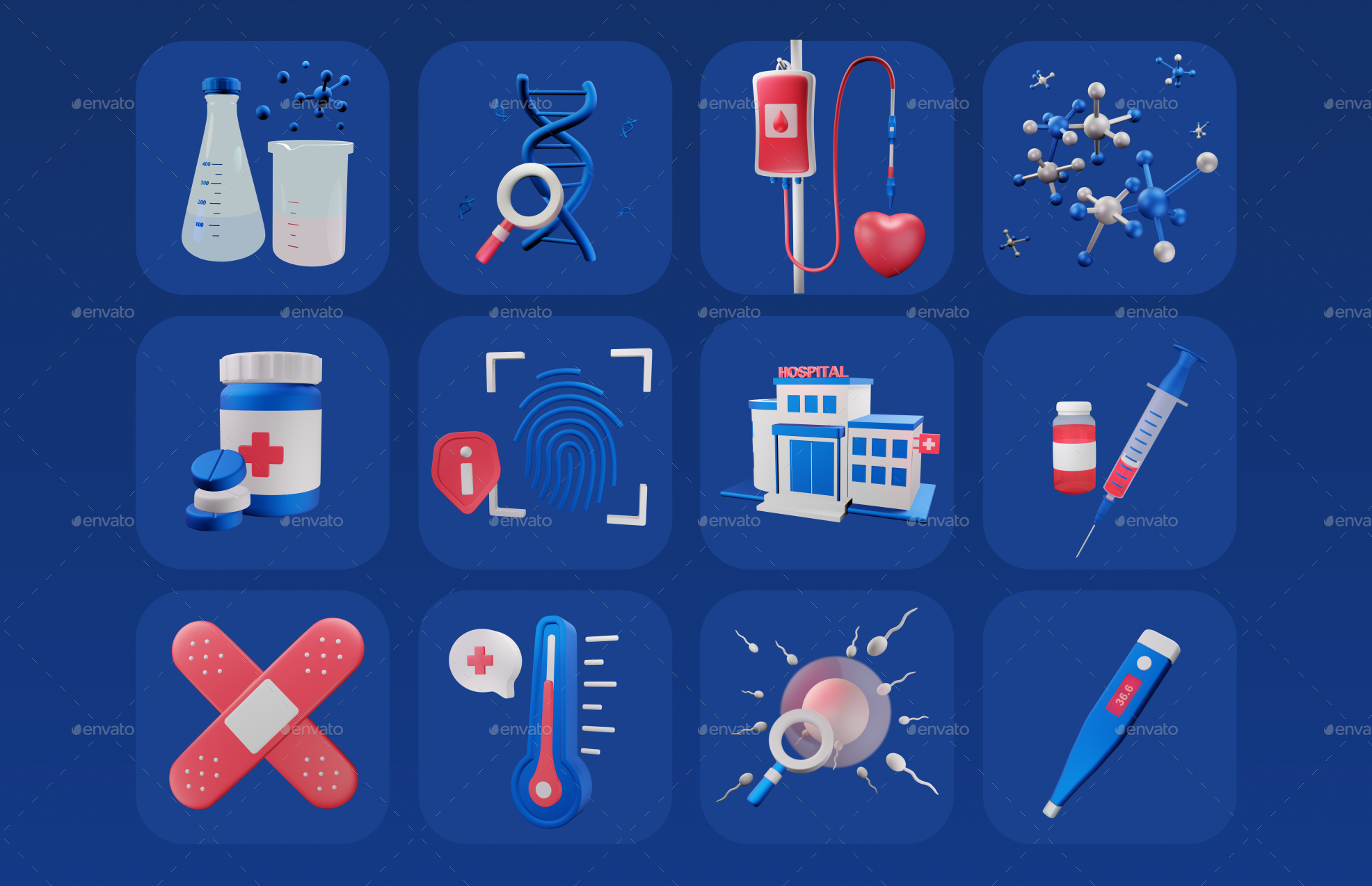 Medical & Health Icons 3D Set, Icons | GraphicRiver