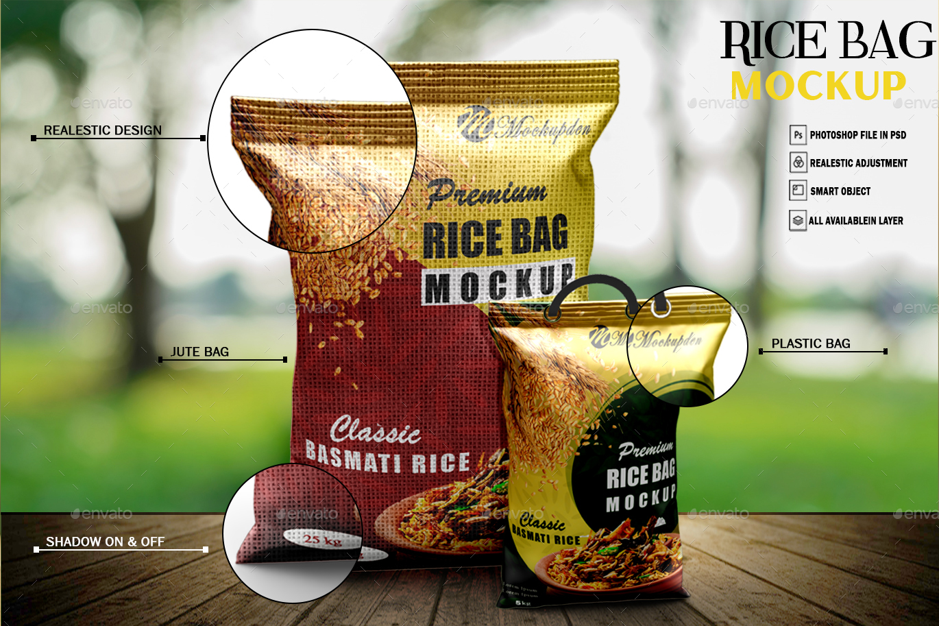 Rice Bag Mockup - Large & Small Rice Bag and Sack Mockup Set, Graphics