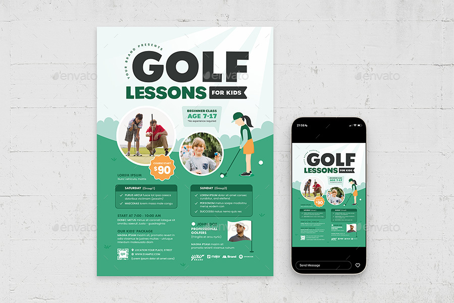Kids Golf Lessons Flyer Template, Print Templates | GraphicRiver