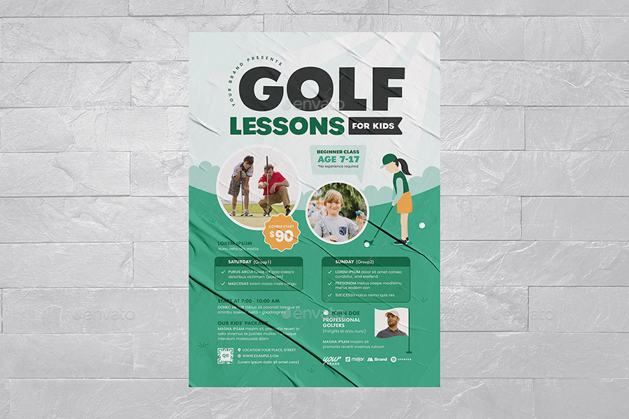 Kids Golf Lessons Flyer Template, Print Templates | GraphicRiver
