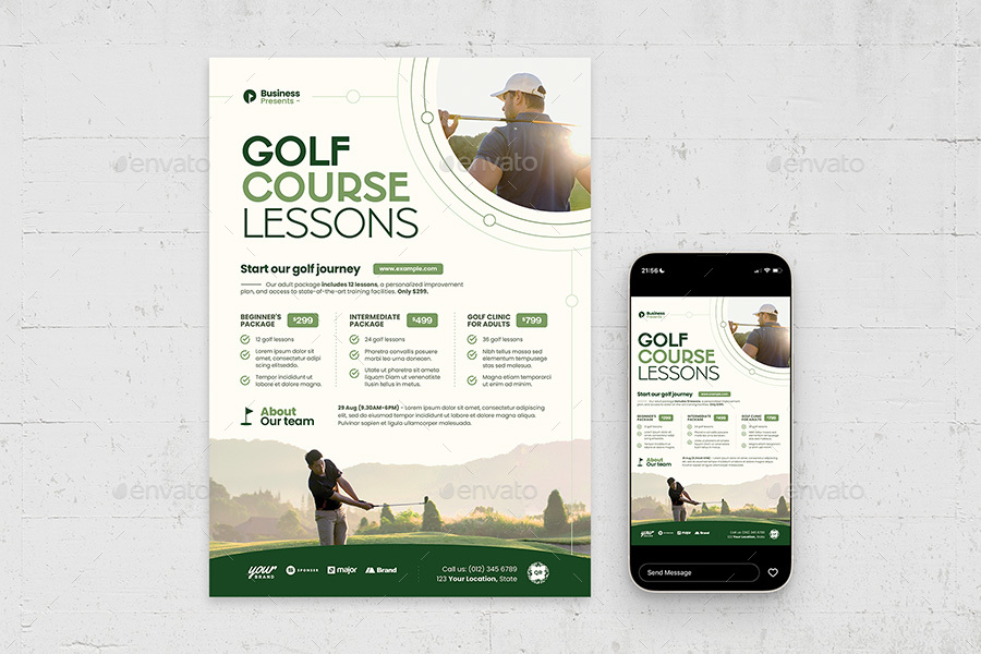 Golf Lessons Flyer Template, Print Templates | GraphicRiver