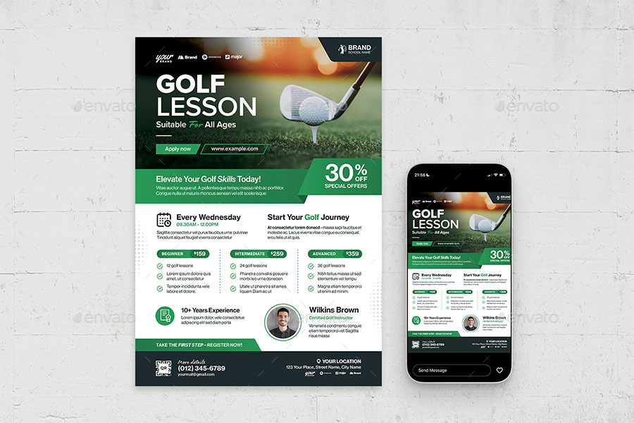 Golf Lesson Flyer Template, Print Templates | GraphicRiver