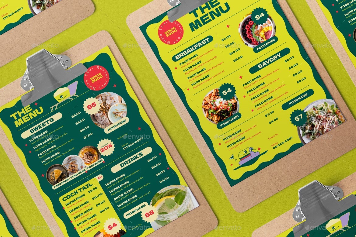 Green Retro Food Menu, Print Templates | GraphicRiver