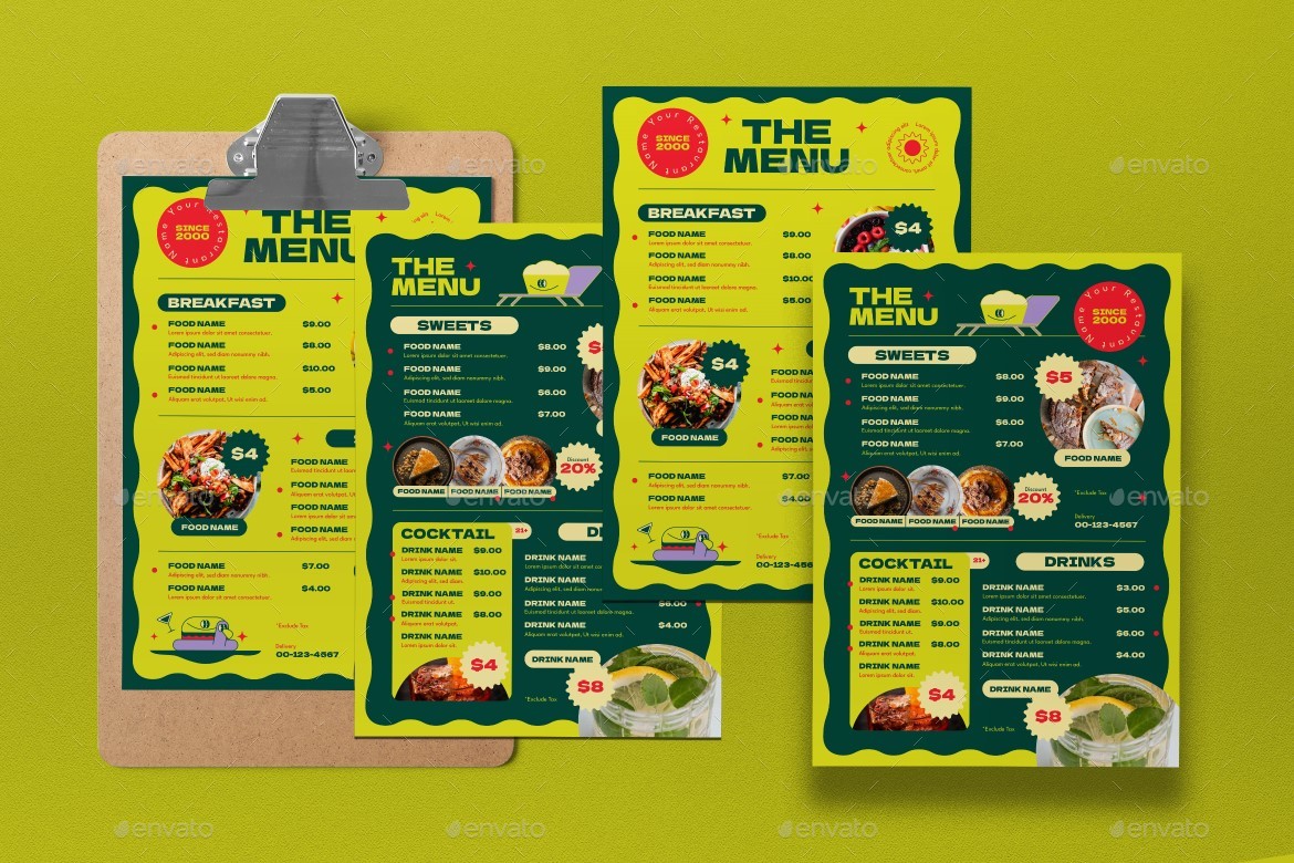 Green Retro Food Menu, Print Templates | GraphicRiver