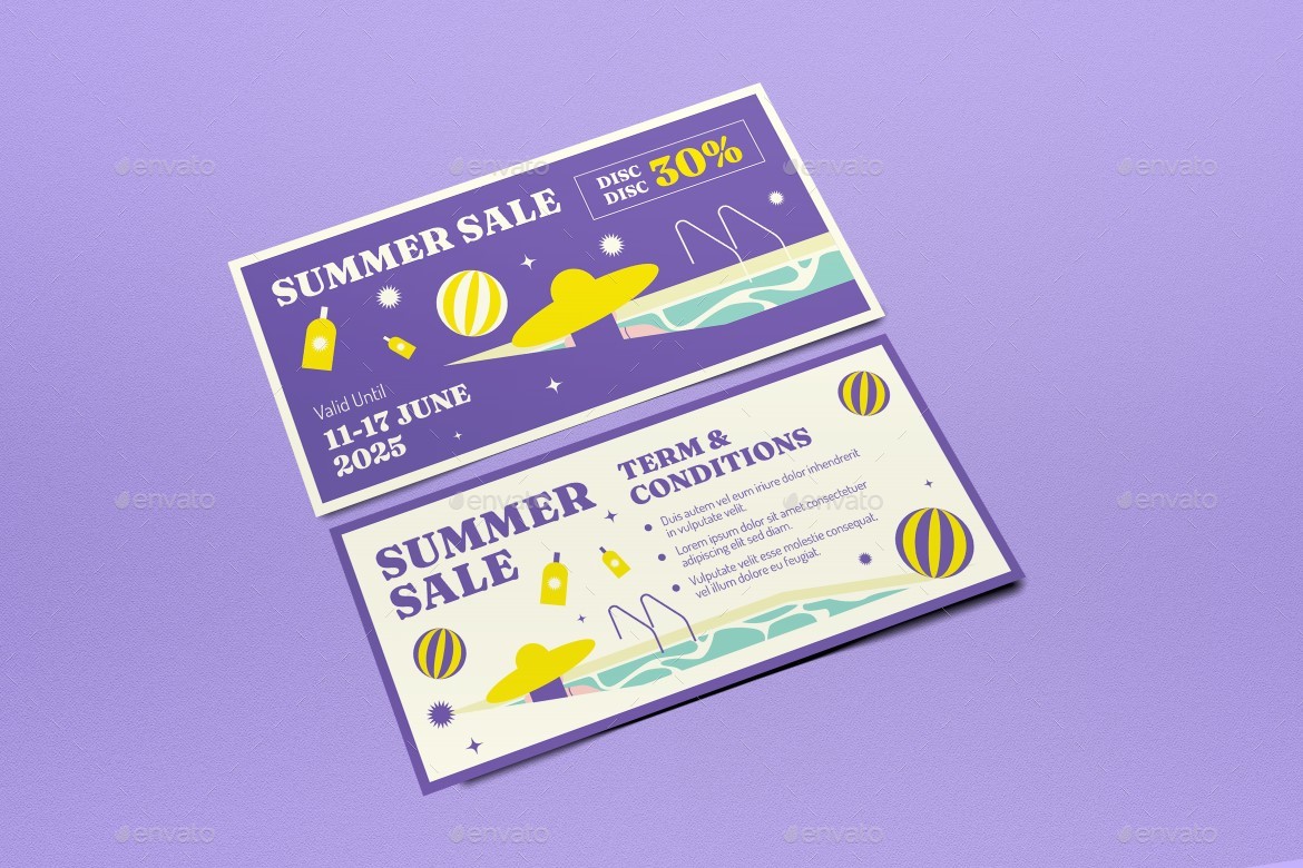 Purple Flat Design Summer Sale Voucher, Print Templates | GraphicRiver