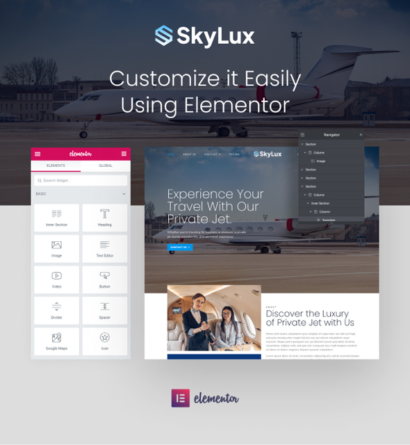 Skylux - Private Jet & Airplane Charter Company Elementor Template Kit ...