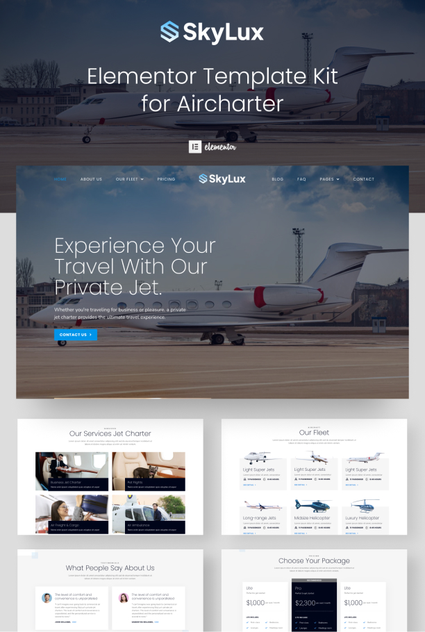 Skylux - Private Jet & Airplane Charter Company Elementor Template Kit ...