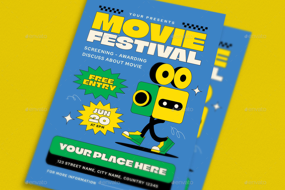 Trendy Cartoon Movie Festival Event Flyer, Print Templates | GraphicRiver