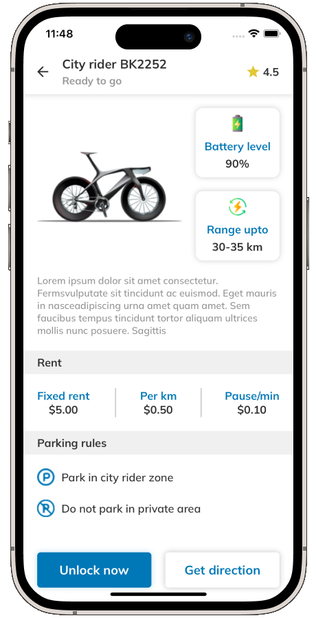 Bicycle Rental App Template in Flutter | CityRider | Multi Language by camelcasetechnology