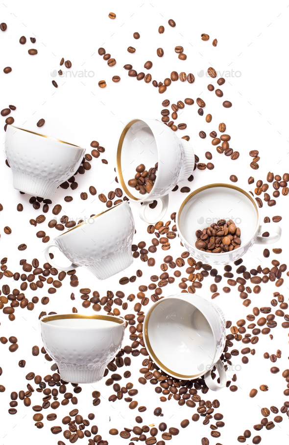 Falling coffee cups and beans Stock Photo by BLACKDAY | PhotoDune