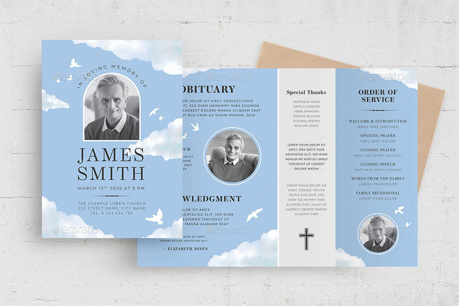 Blue Sky Funeral Ceremony Brochure, Print Templates | GraphicRiver