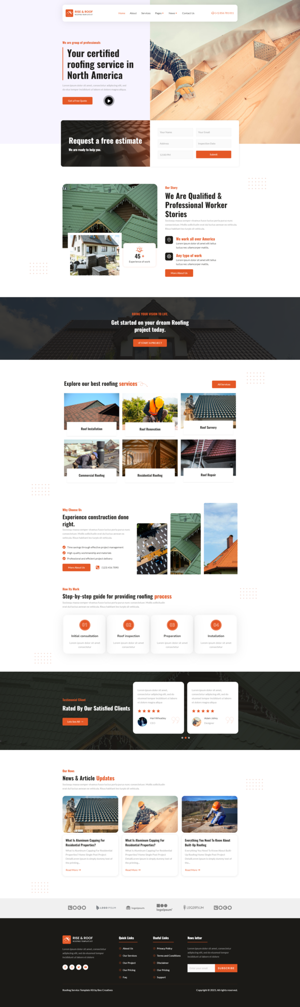 Rise & Roof - Roofing Services Elementor Template Kit by beecreativesthemes
