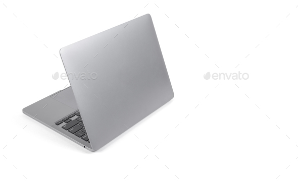 Photo of realistic modern laptop back view isolated over white ...