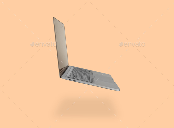 Photo of realistic modern laptop floating in front of a light ...
