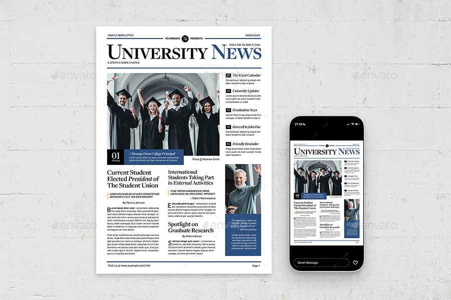 University Newsletter Template, Print Templates | GraphicRiver