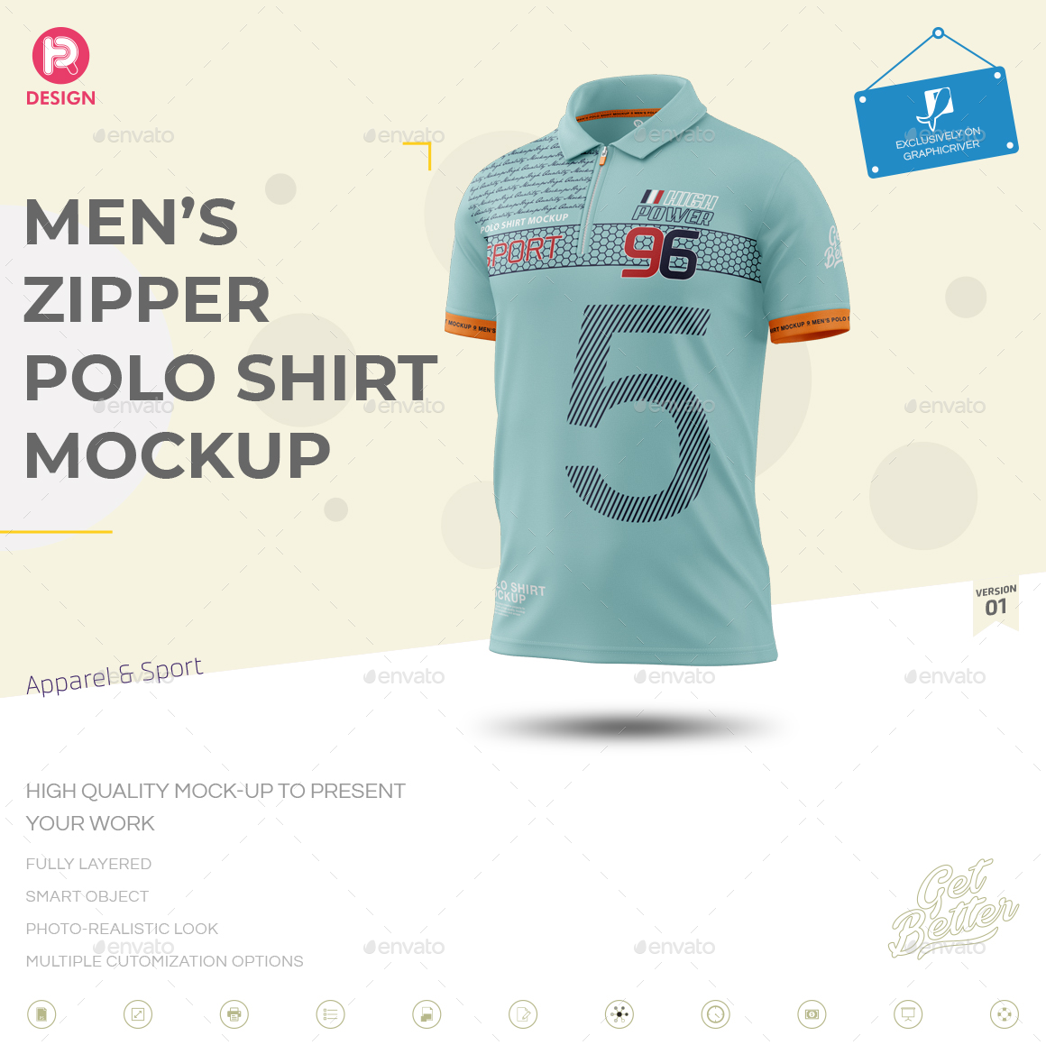 Men's Zipper Polo Shirt Mockup, Graphics | GraphicRiver