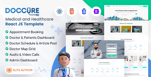 Doccure - Clinics and Doctors Online Appointment Booking React Template ...