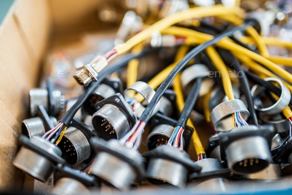 Bunch of cables with plugs for TFT displays in crate Stock Photo by ...