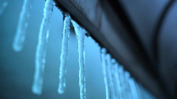 Hanging Ice Icicles on the Canopy Closeup, Stock Footage | VideoHive