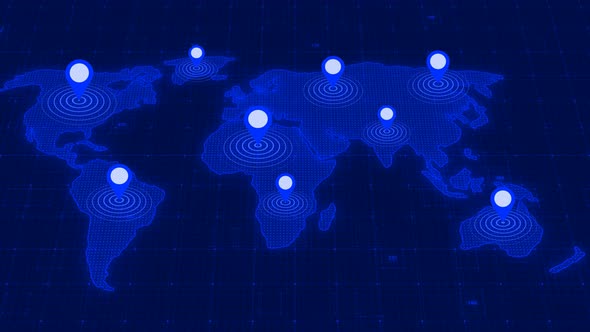 Blue Color World Map GPS Location Tracking Animation, Motion Graphics