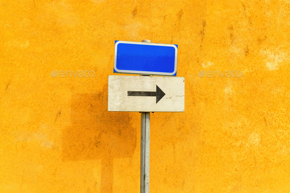 Mockup directional guide sign with arrow symbol pointing to the right ...