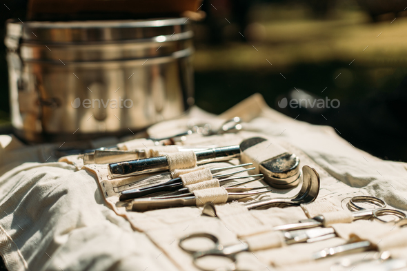 Old Medical And Surgical Instruments. Many Surgical Instruments For ...