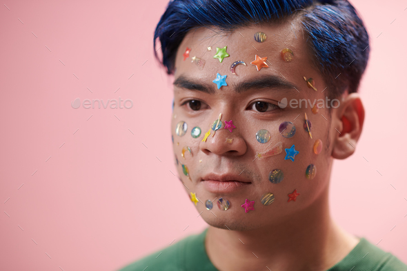 Stickers on Face of Young Man Stock Photo by DragonImages | PhotoDune