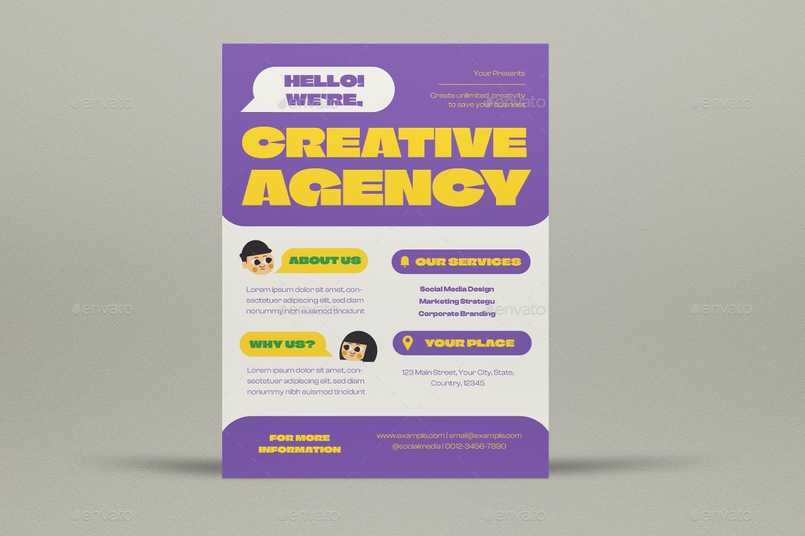 Purple Flat Design Creative Digital Agency Flyer, Print Templates ...