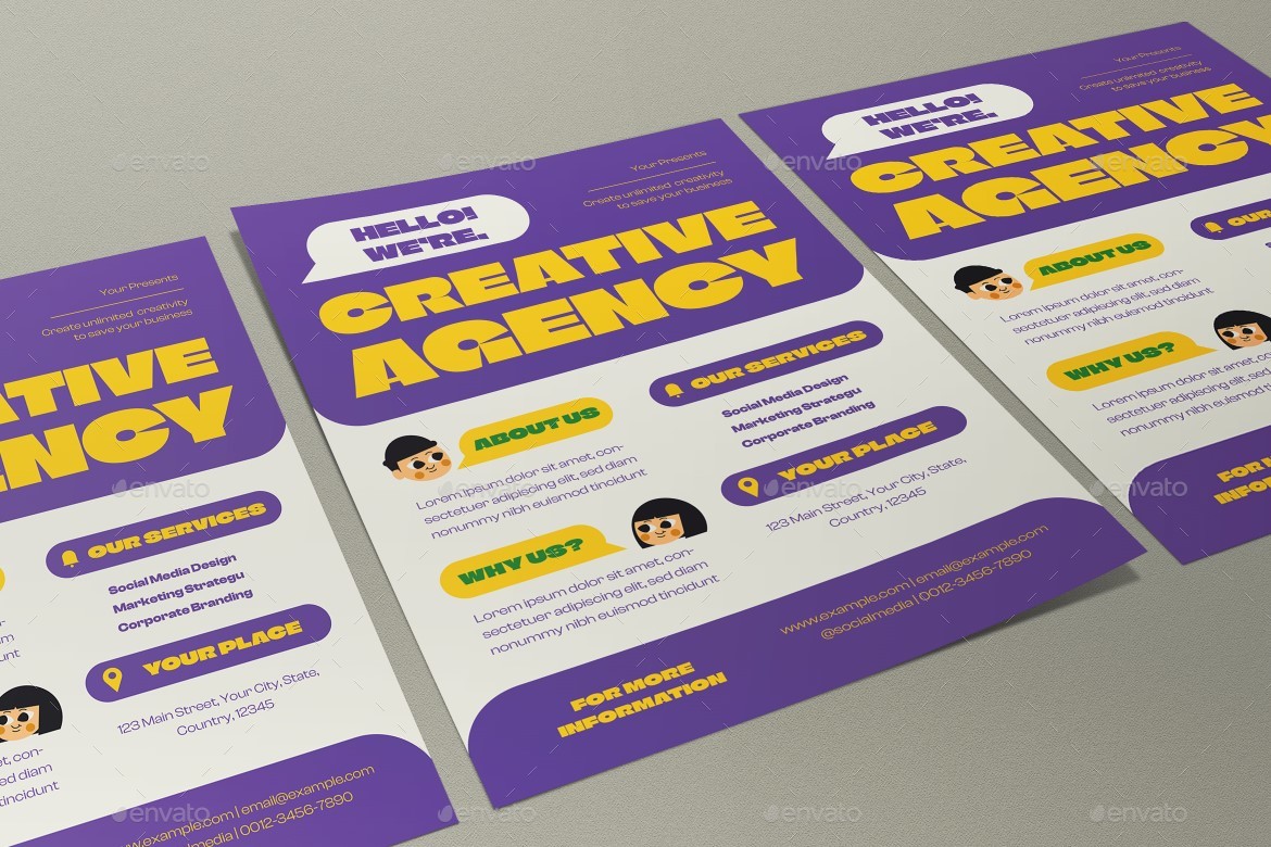 Purple Flat Design Creative Digital Agency Flyer, Print Templates ...