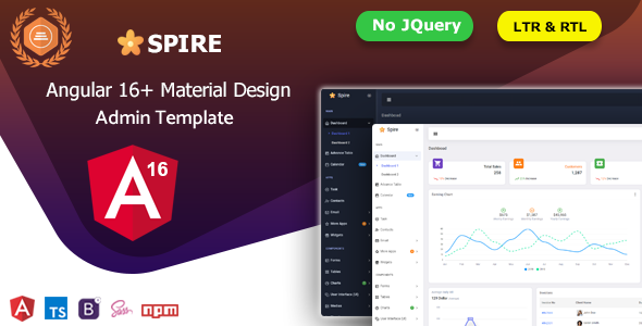 Spire Angular 16 Material Design Admin Dashboard Template By Redstartheme