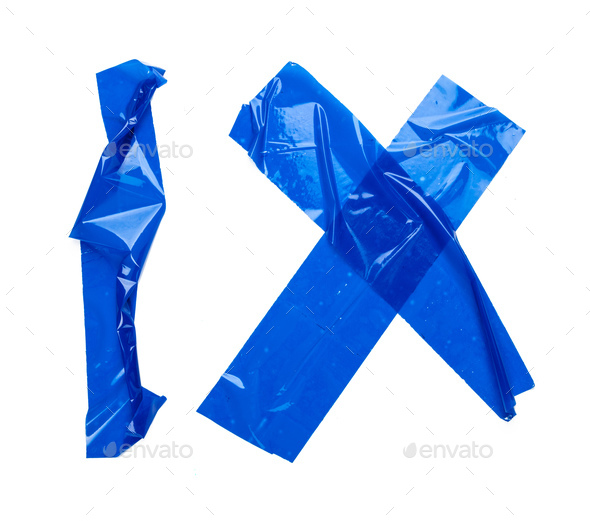 Set of Blue tapes on white background Stock Photo by FabrikaPhoto ...