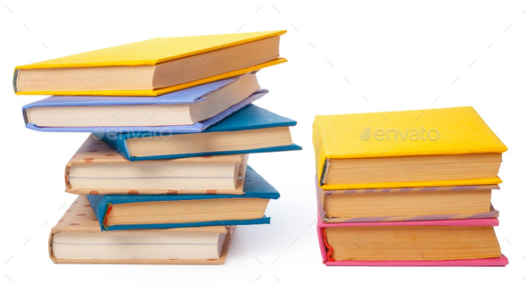 pile of books isolated on white background Stock Photo by FabrikaPhoto