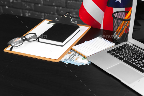 4th of July American Independence Day USA flags decorations in office ...