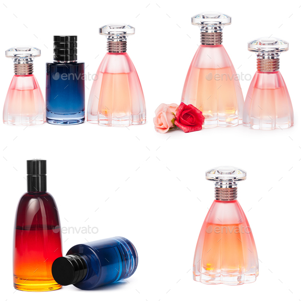 Collage of luxury perfumes isolated on white background Stock Photo by ...