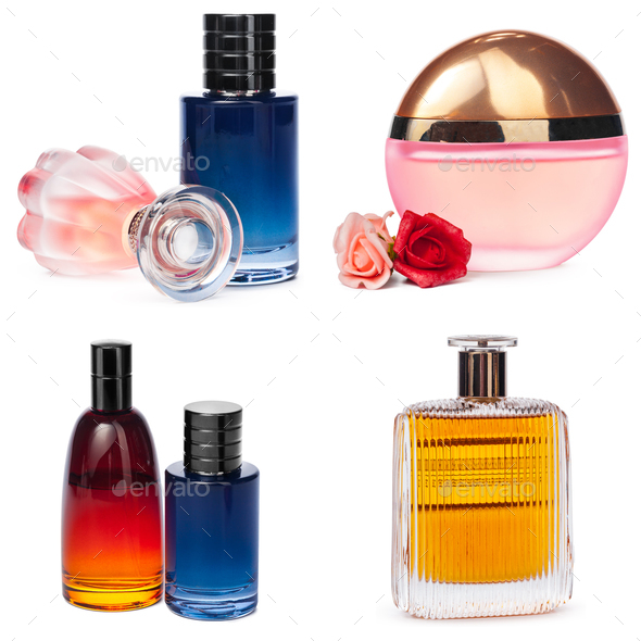 Collage of luxury perfumes isolated on white background Stock Photo by ...