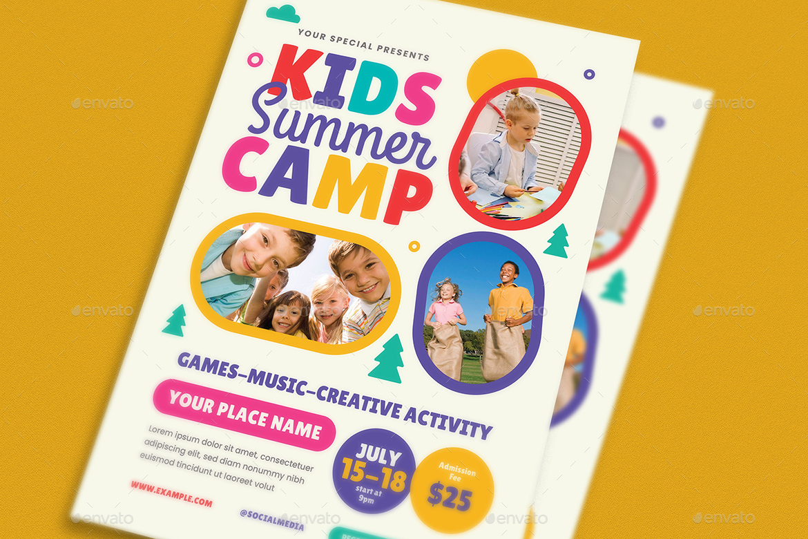 Colorful Summer Kids Camp Event Flyer, Print Templates | GraphicRiver