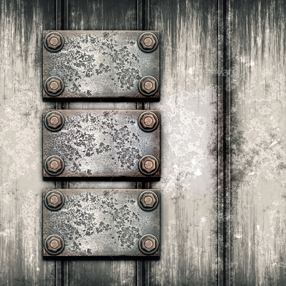 Old metal plate on metallic wall Stock Photo by zeffss | PhotoDune