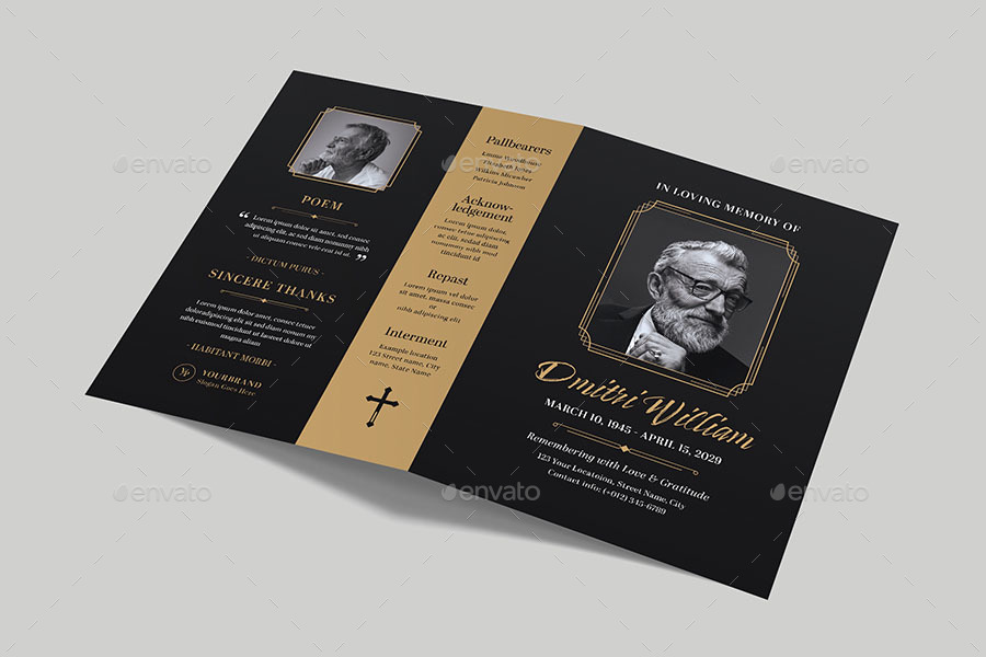 Gold and Black Funeral Program Template, Print Templates | GraphicRiver