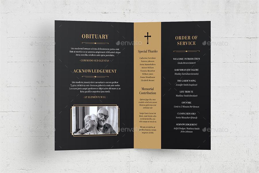 Gold and Black Funeral Program Template, Print Templates | GraphicRiver