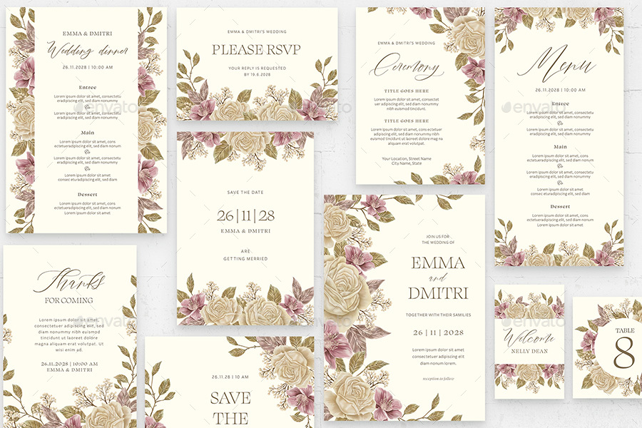 Rustic Wedding Stationery Templates Set, Print Templates | GraphicRiver