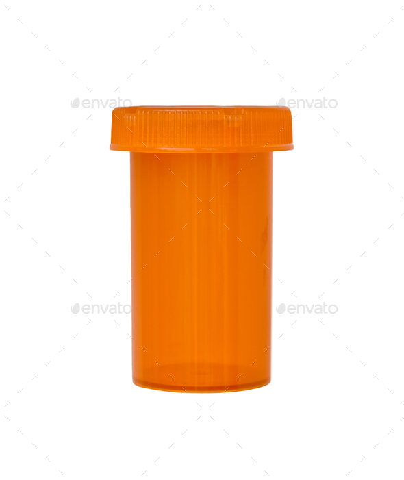Orange color prescription medication bottle container isolated cutout ...