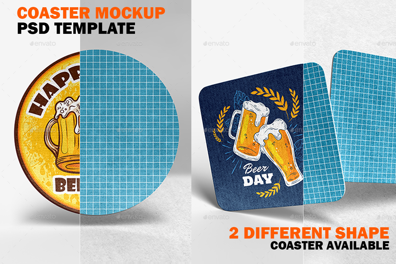 Coaster Mockup: Circular & Square, Graphics | GraphicRiver