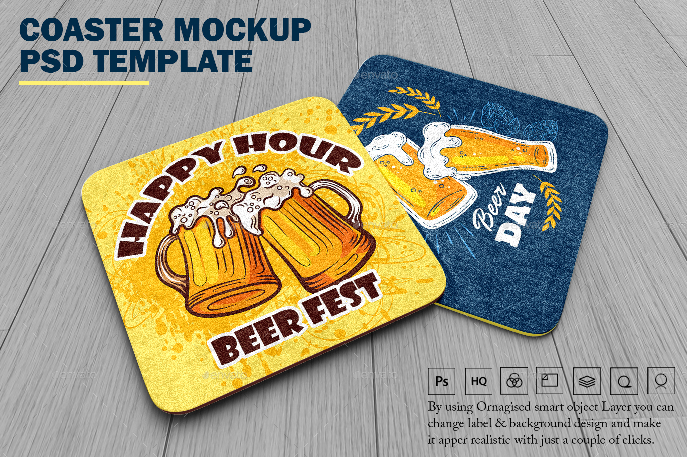 Coaster Mockup: Circular & Square, Graphics | GraphicRiver