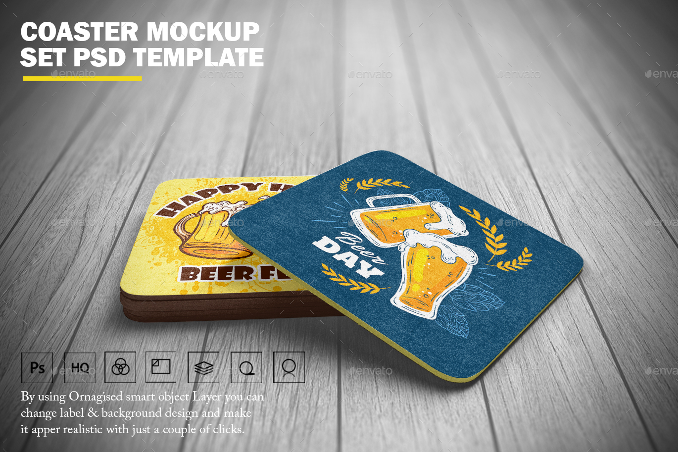 Coaster Mockup: Circular & Square, Graphics | GraphicRiver