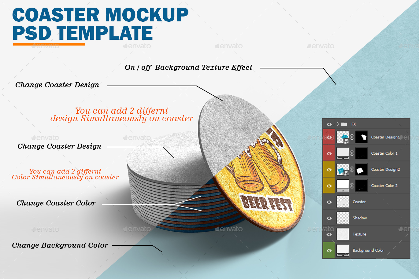 Coaster Mockup: Circular & Square, Graphics | GraphicRiver
