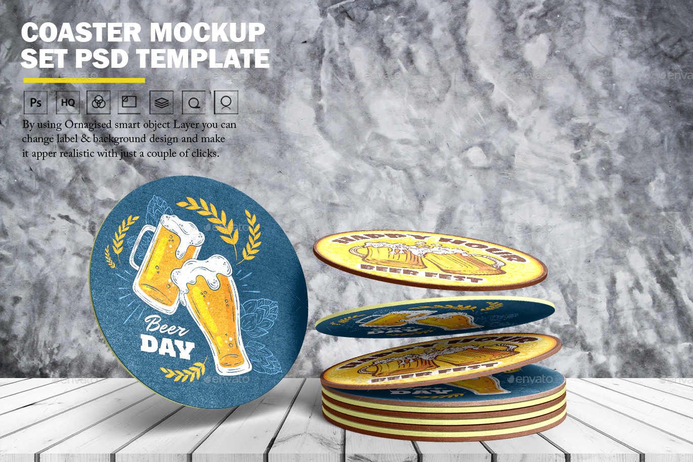Coaster Mockup: Circular & Square, Graphics | GraphicRiver