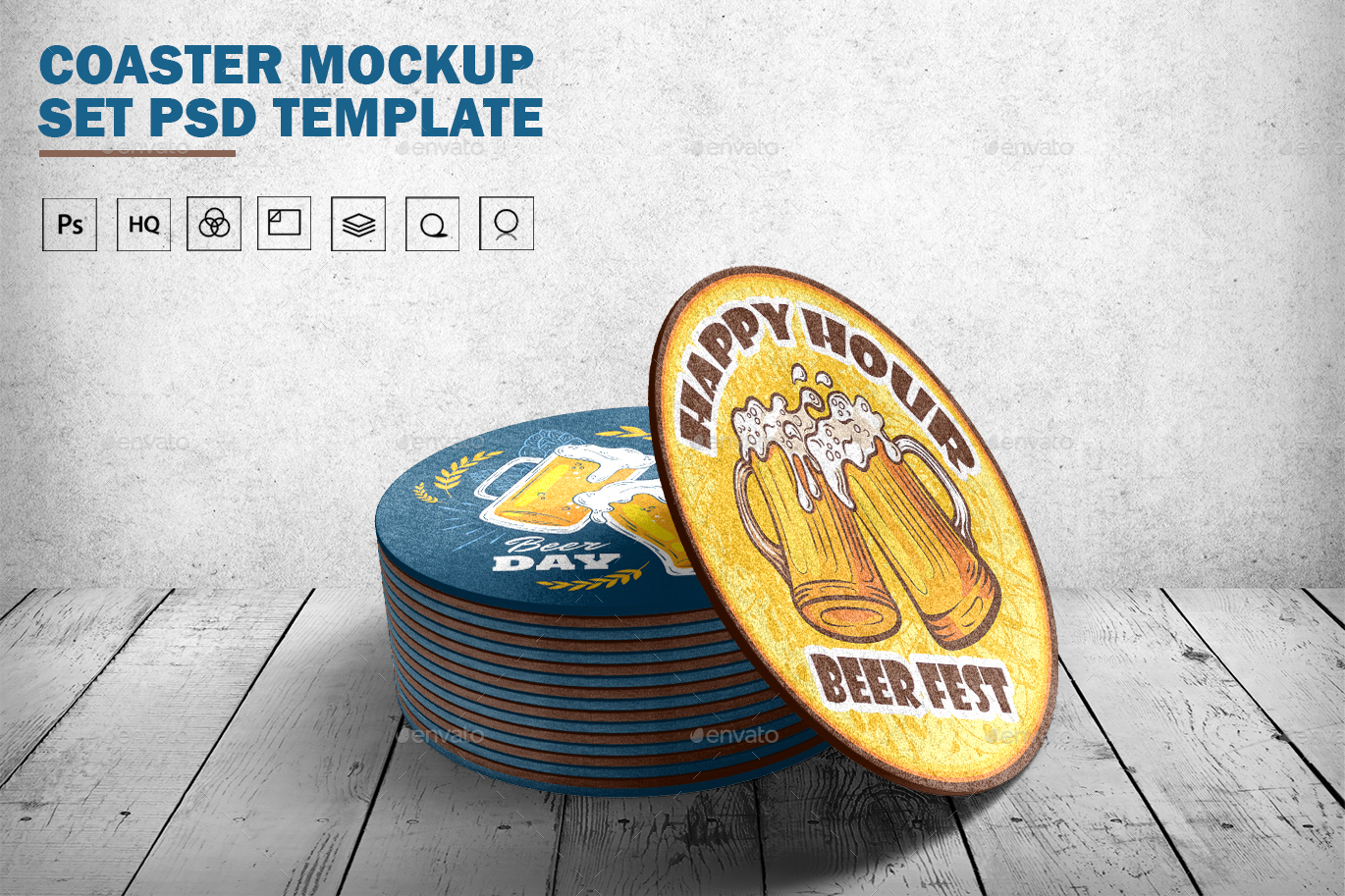Coaster Mockup: Circular & Square, Graphics | GraphicRiver