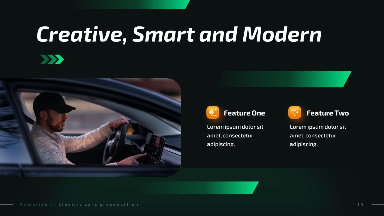Poweride Electric Cars Creative PowerPoint Template, Presentation Templates