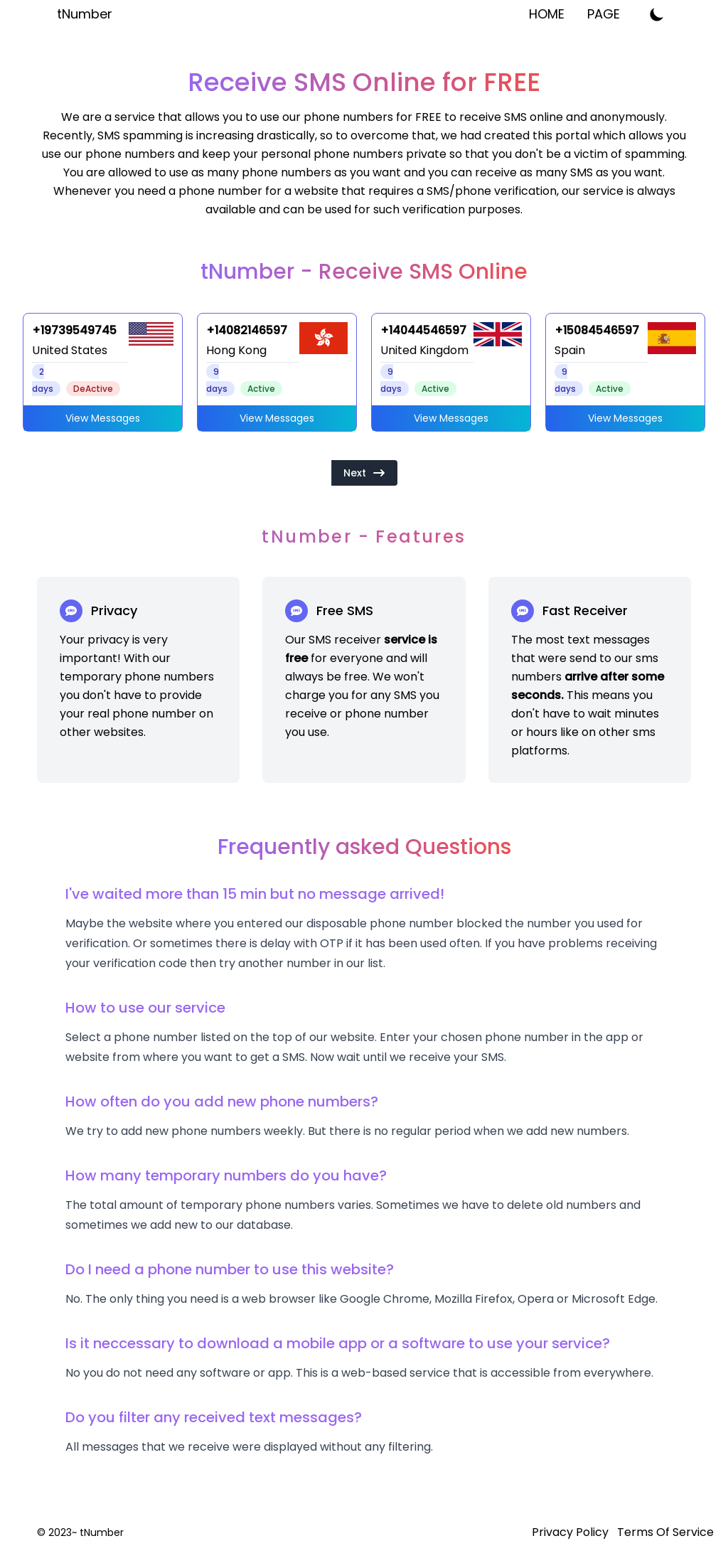 tNumber - Temp SMS Receiving System - [Next.js React Web Application ...